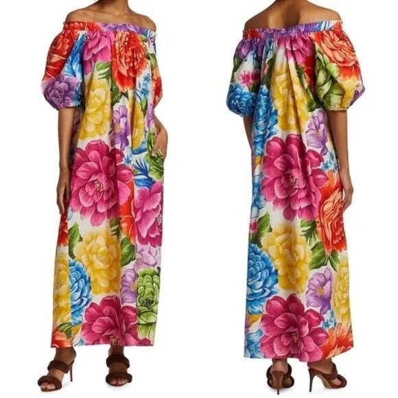 FARM Rio | Dresses | Farm Rio Rainbow Chita Maxi Dress M Medium Puff ...